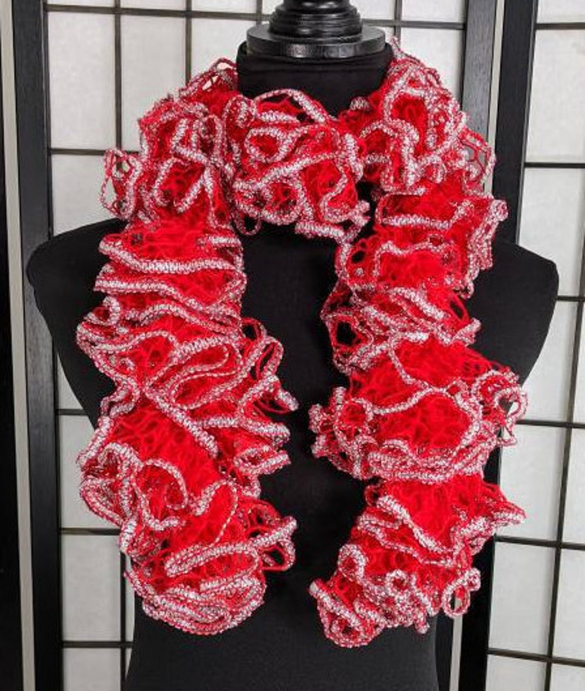 Red and Silver Ruffle Scarf, Frilly Scarf--free SHIPPING - Etsy