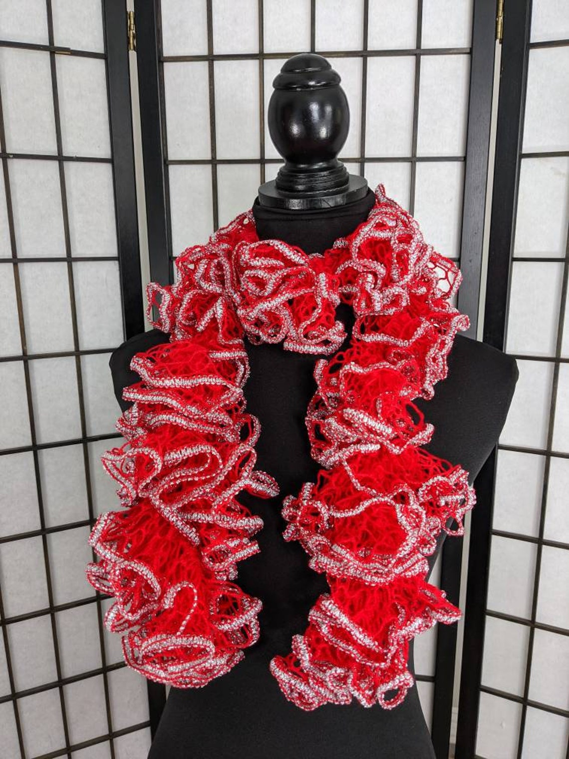 Red and Silver Ruffle Scarf, Frilly Scarf--free SHIPPING - Etsy