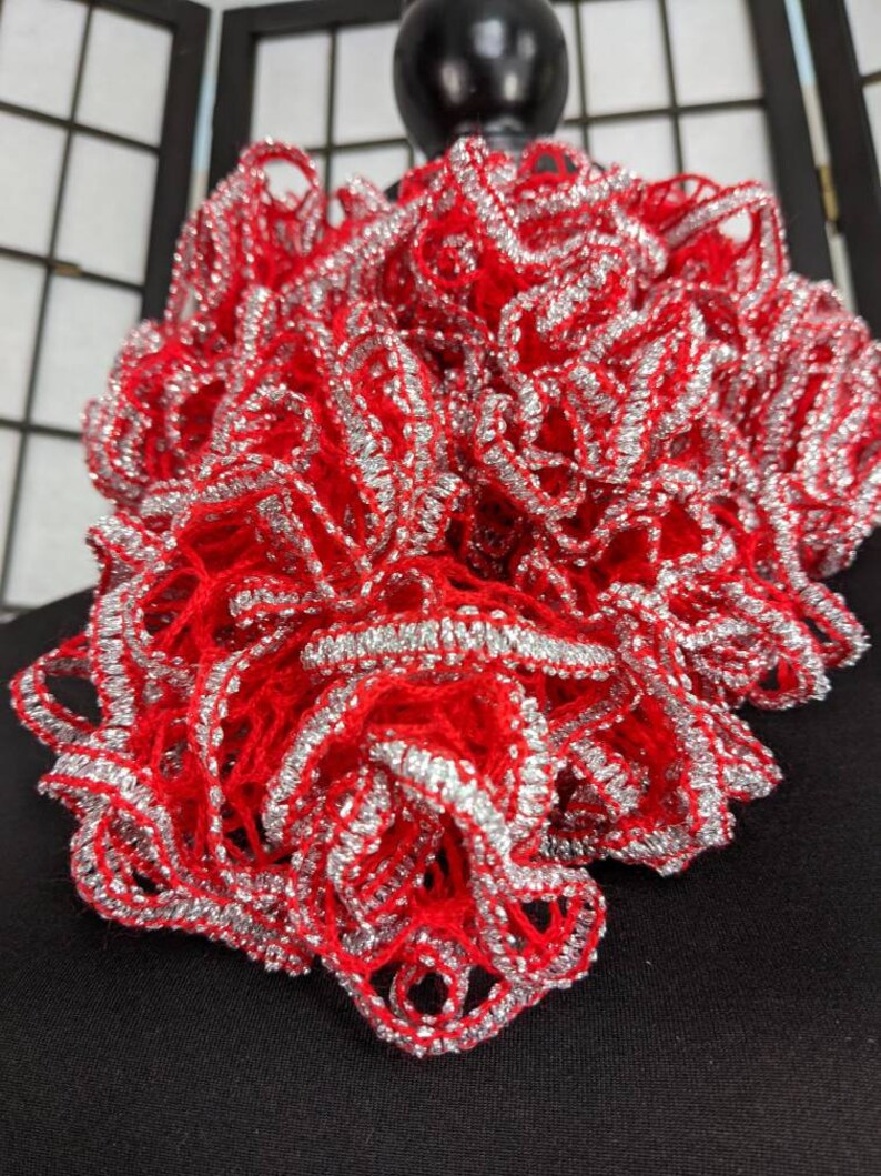 Red and Silver Ruffle Scarf, Frilly Scarf--free SHIPPING - Etsy