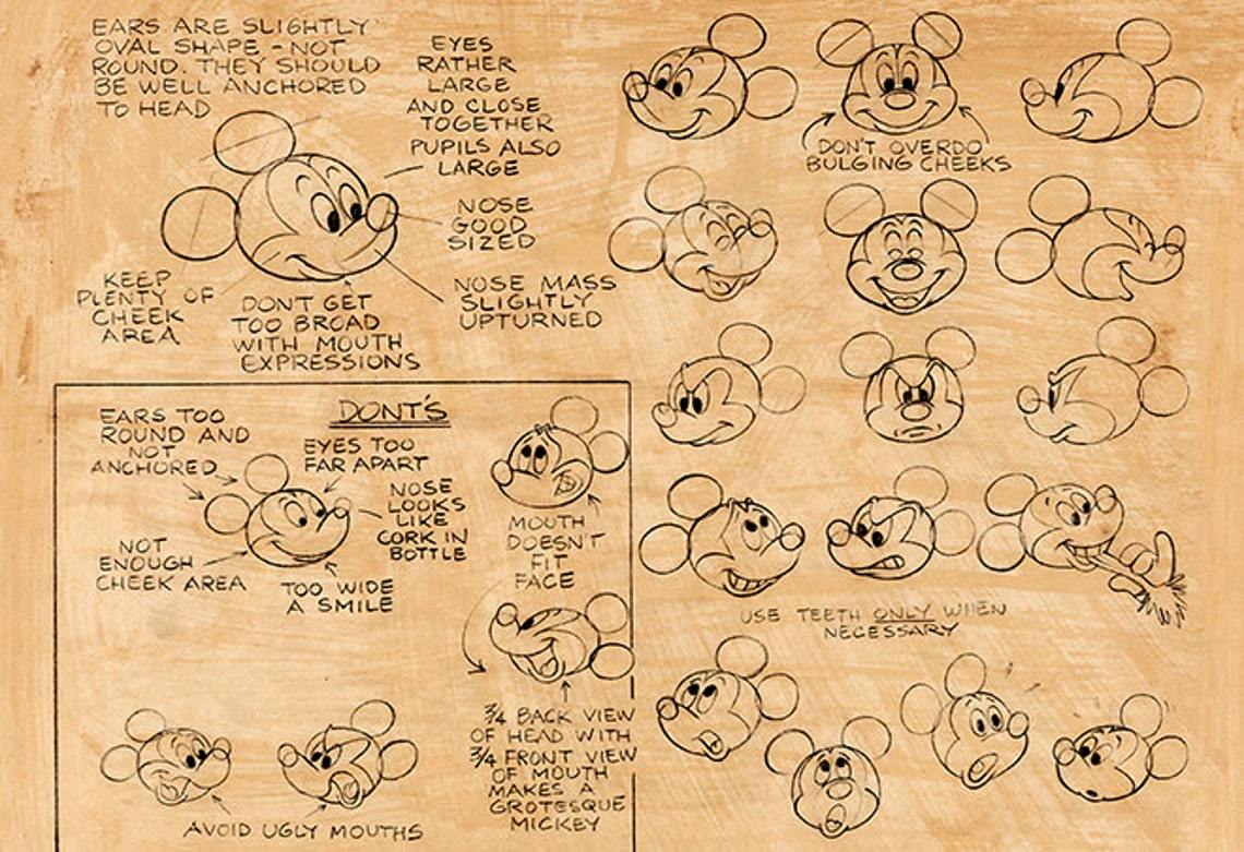 Mickey Mouse Model Sheet Print Poster Sketch Concept Art Etsy