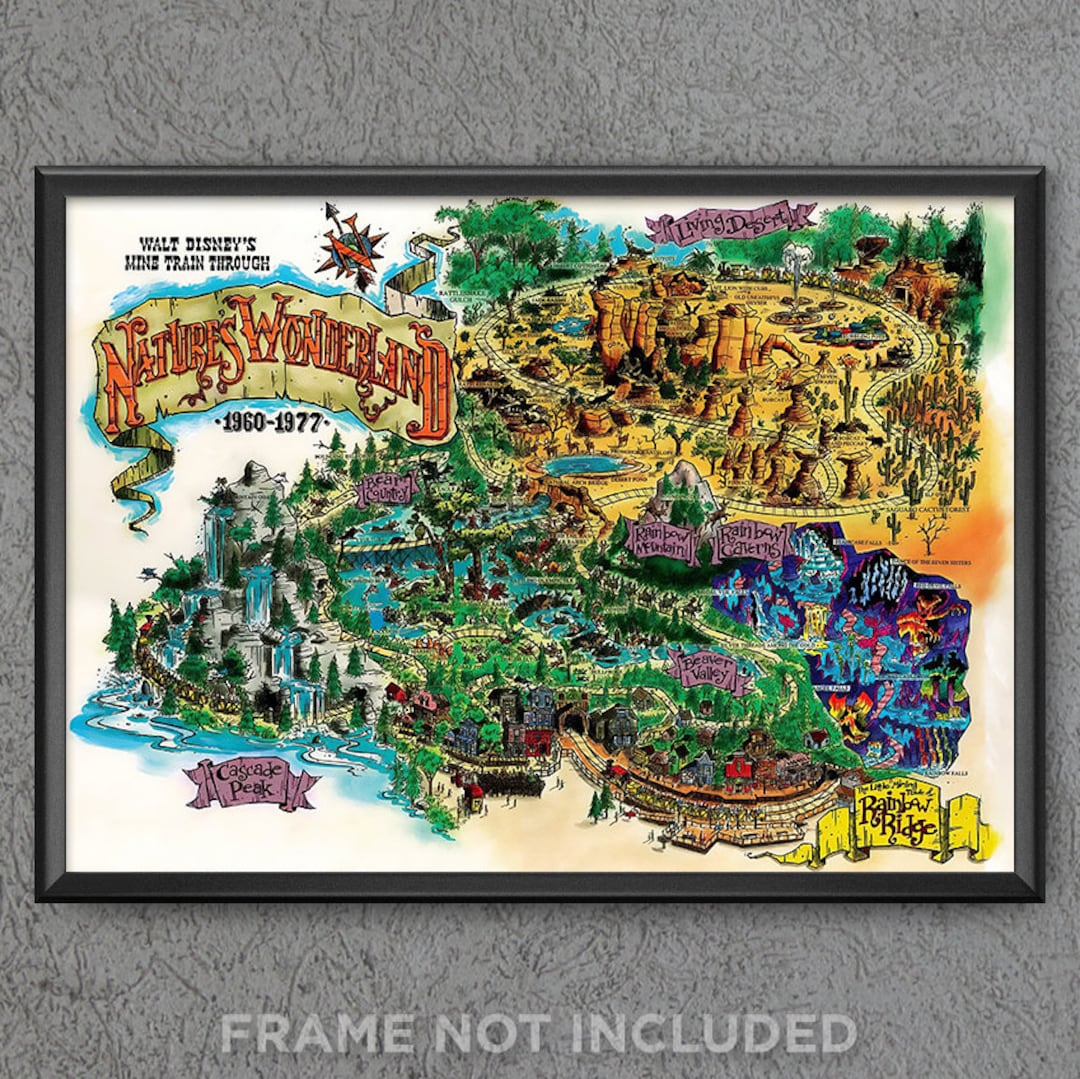 Nature's Wonderland 1960 1977 Print Poster Map Disneyland Walt Disney's Mine Train Bear Country ...
