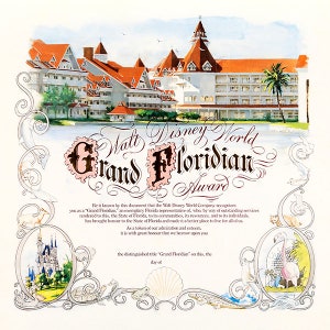 Grand Floridian Award Certificate Print Poster Disney World Resort Spa ...