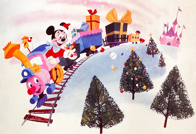 Mickey Mouse Santa Train Disney Vintage Style Christmas Poster sold by ...