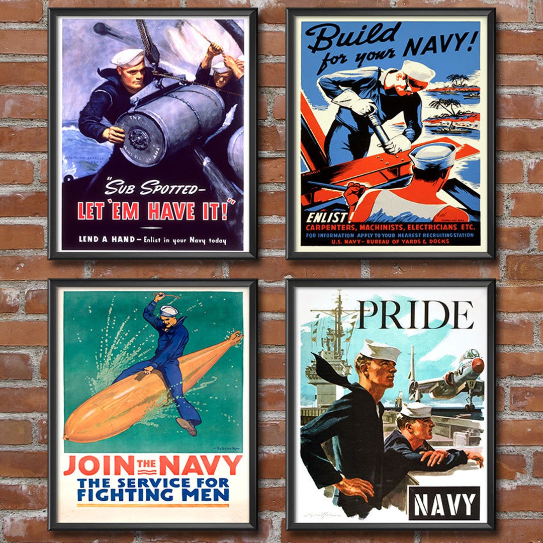 United States NAVY Set of 4 Print Poster Recruiting Retired Join US ...