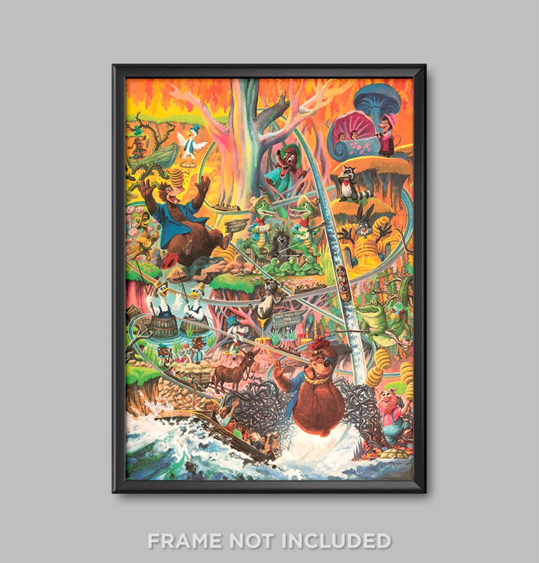 Splash Mountain Attraction Poster Print Brer Rabbit Fox Bear Frog Gator ...