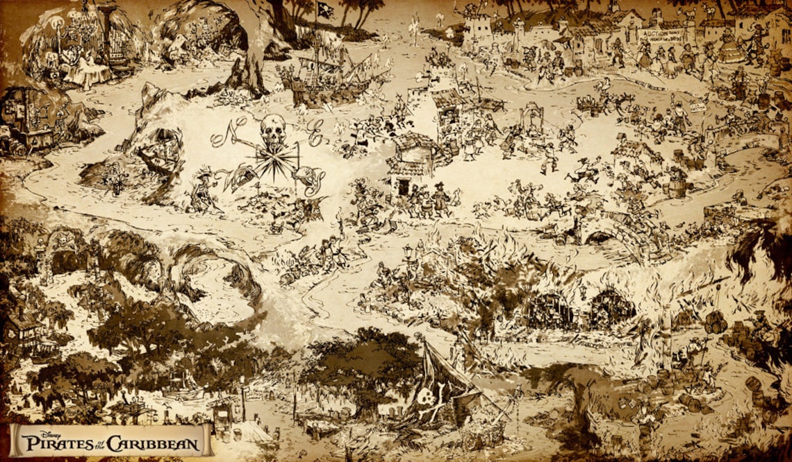 Pirates of the Caribbean Map Print Set of 5 Poster Walt Disney | Etsy