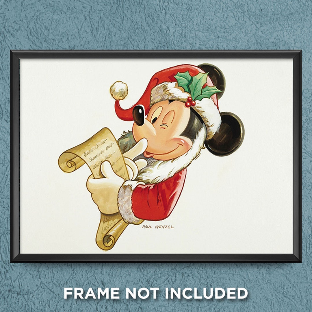 Mickey Mouse Santa Claus Merry Christmas List Happy Holidays Wall Art ...