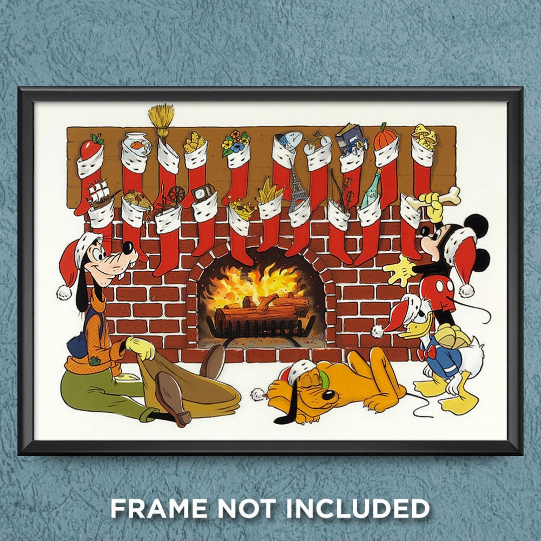 Disney Christmas Fireplace With Stockings Poster Print Mickey Donald ...