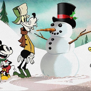 Mickey Donald Goofy & Snowman Print Poster Very Merry Christmas Party ...