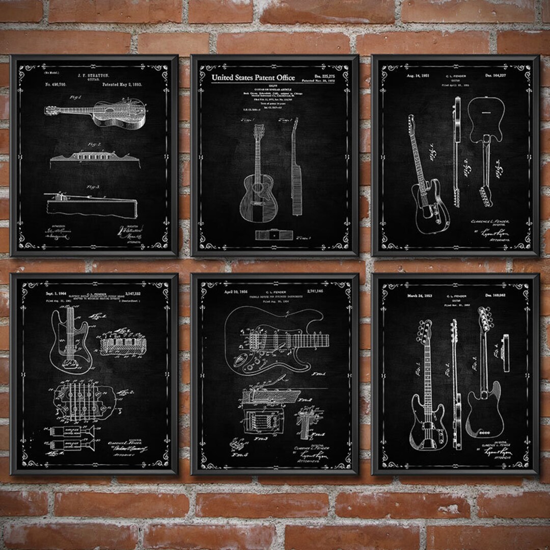 Fender Guitar Decor Set of 6 Fender Guitar Wall Art Guitar Prints ...