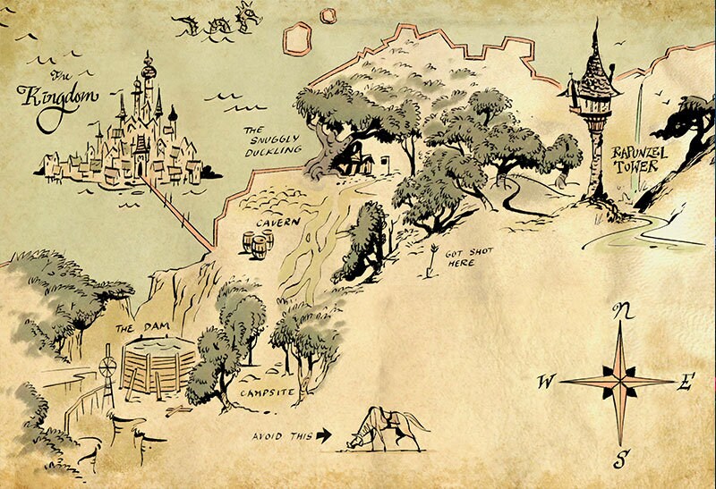 Tangled Map Print Poster Rapunzel Flynn Ryder Maximus Mother - Etsy