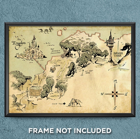 Tangled Map Print Poster Rapunzel Flynn Ryder Maximus Mother - Etsy