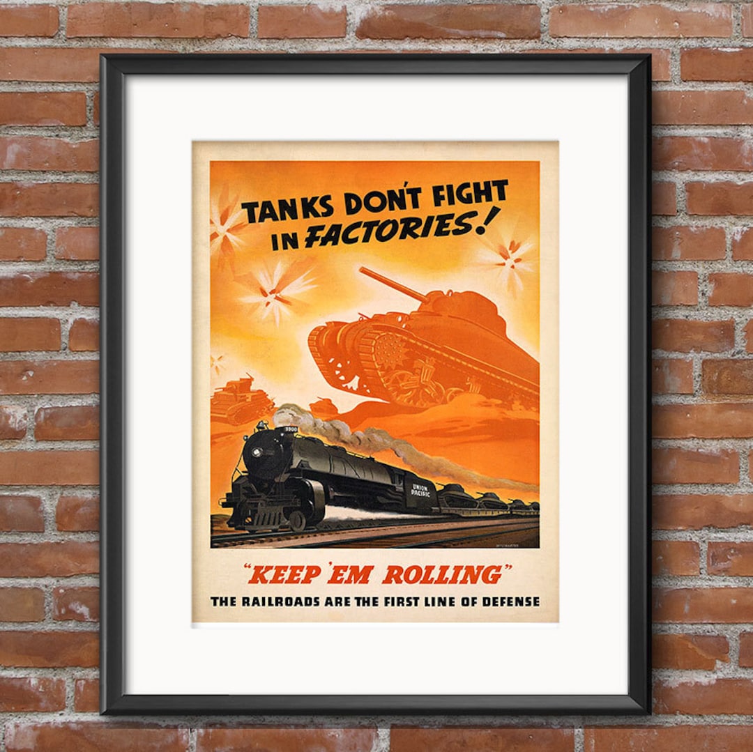 Vintage M4 Sherman Tank World War II Poster Union Pacific Railroad ...