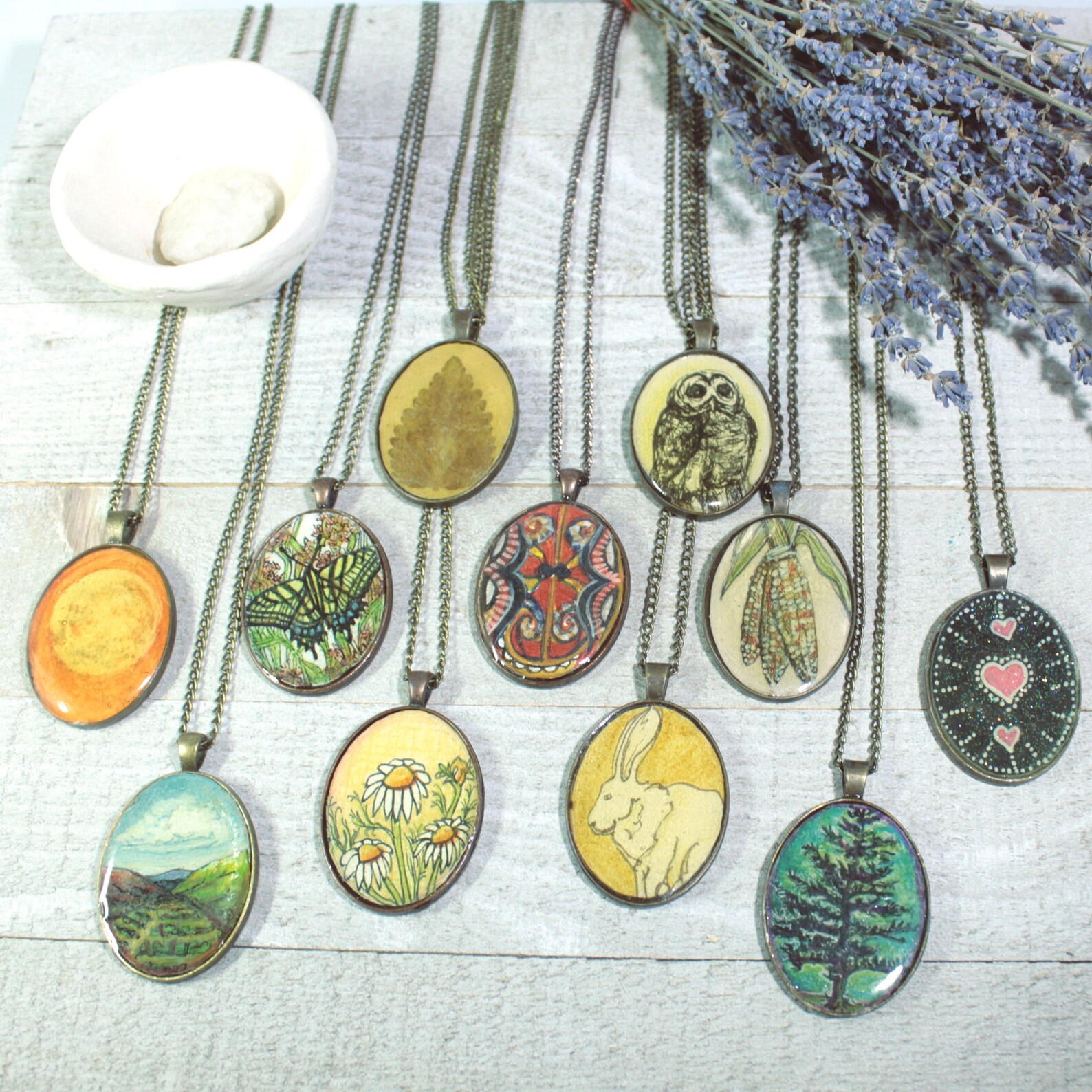 Tiny Art Resin Jewelry, Teal & Gold Planets | Hand Painted Necklace ...