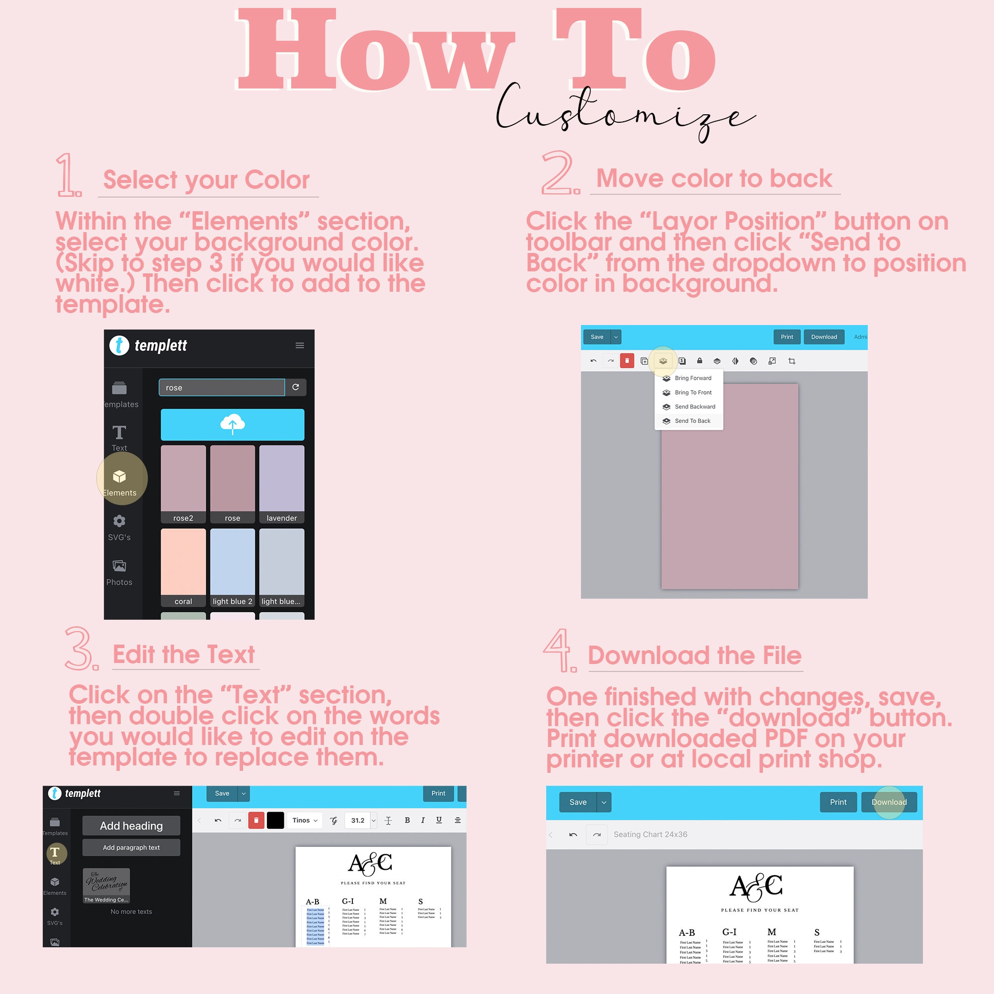 Customizable Wedding Seating Chart, Alphabetical Seating Plan Editable ...