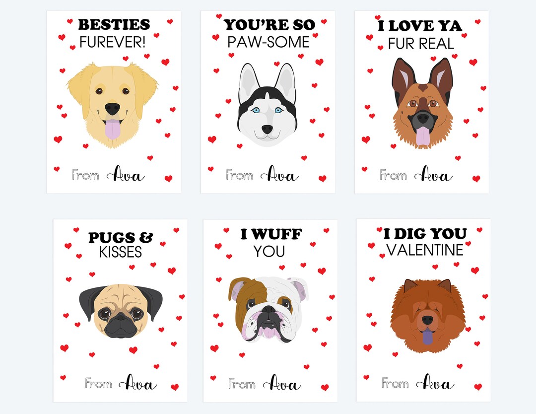 Printable Dog Valentines, Choose Your Dog Customizable Puppy Cards for ...