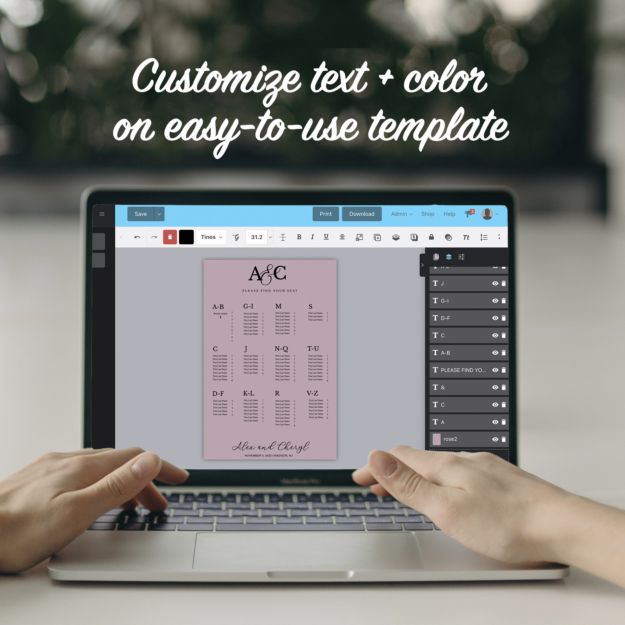 Customizable Wedding Seating Chart, Alphabetical Seating Plan Editable ...