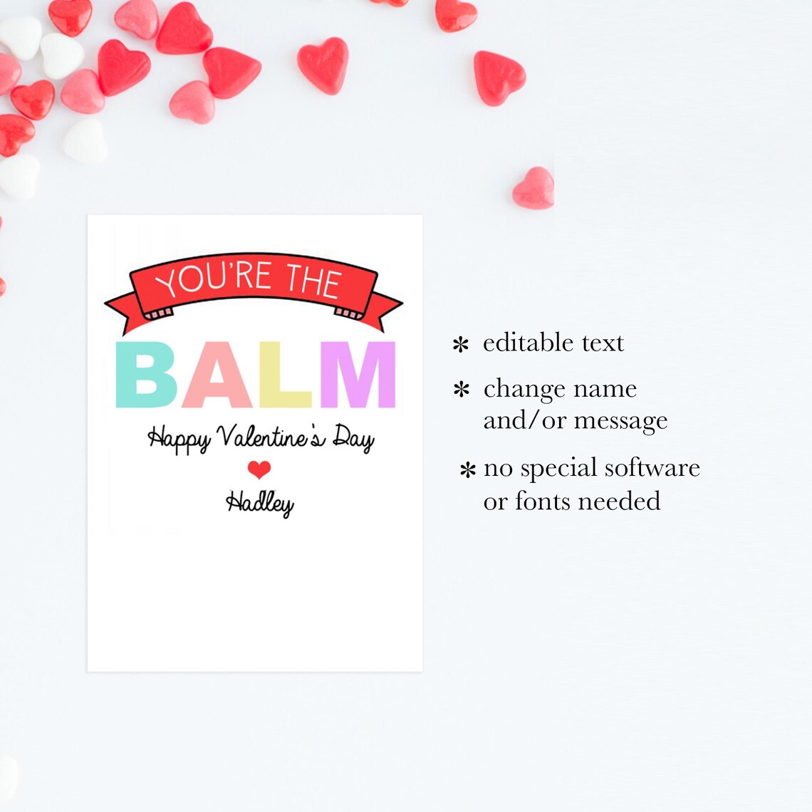 Printable Lip Balm Valentines, You're the Balm Custom Cards for ...