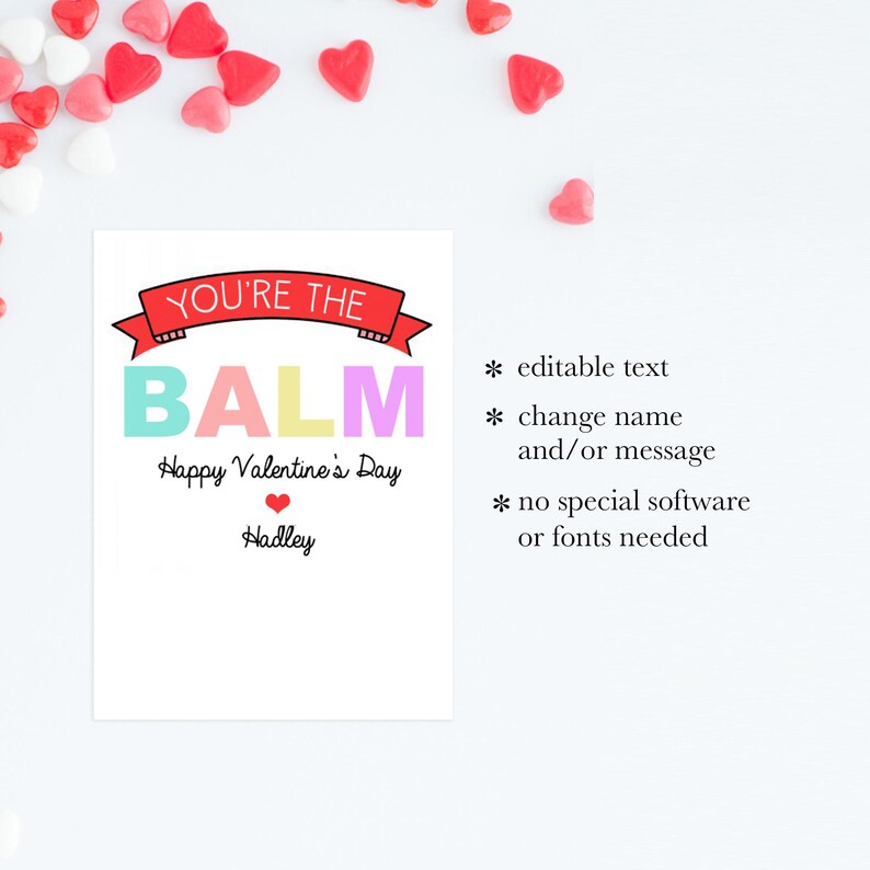 Printable Lip Balm Valentines, You're the Balm Custom Cards for ...