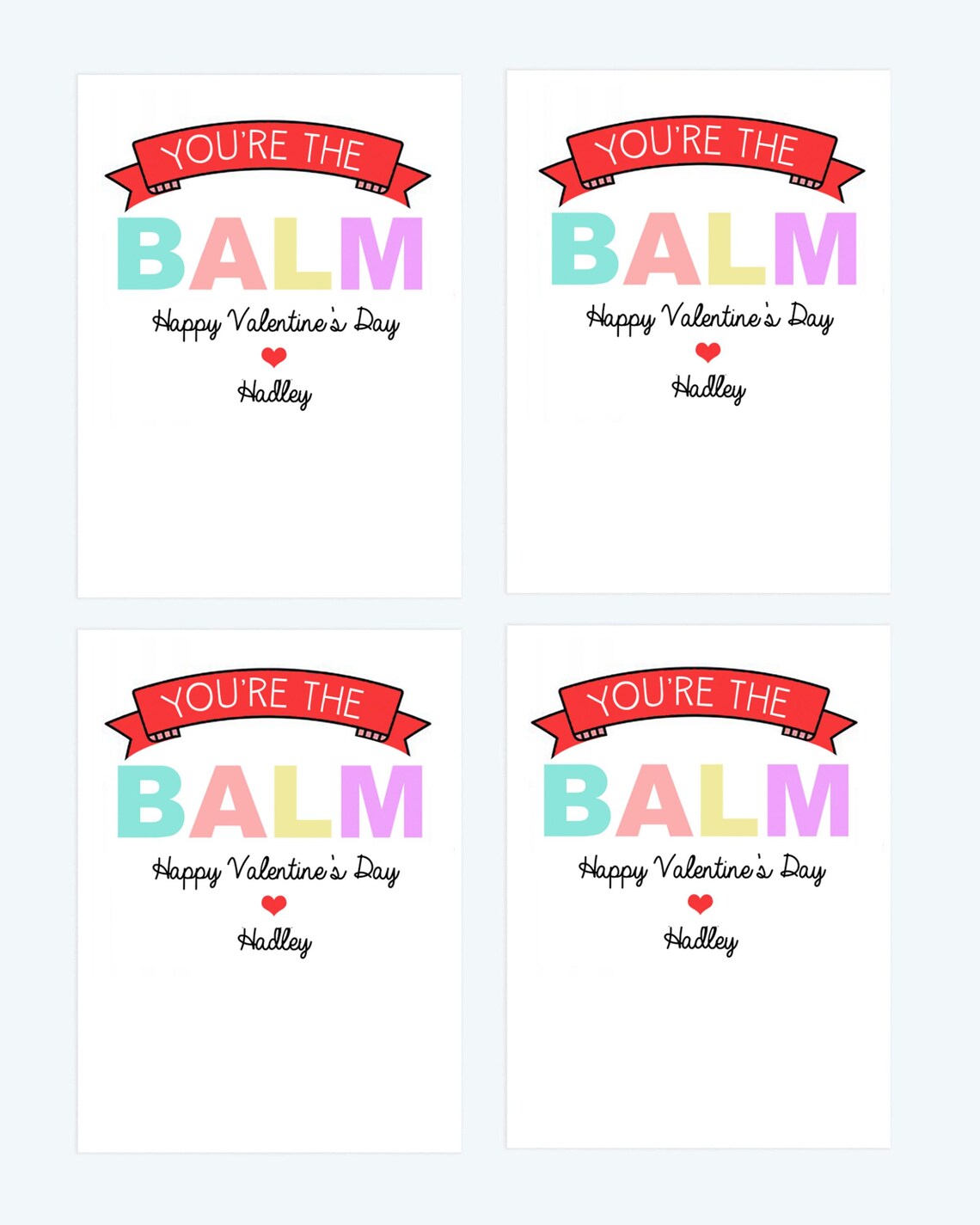 Printable Lip Balm Valentines, You're the Balm Custom Cards for ...