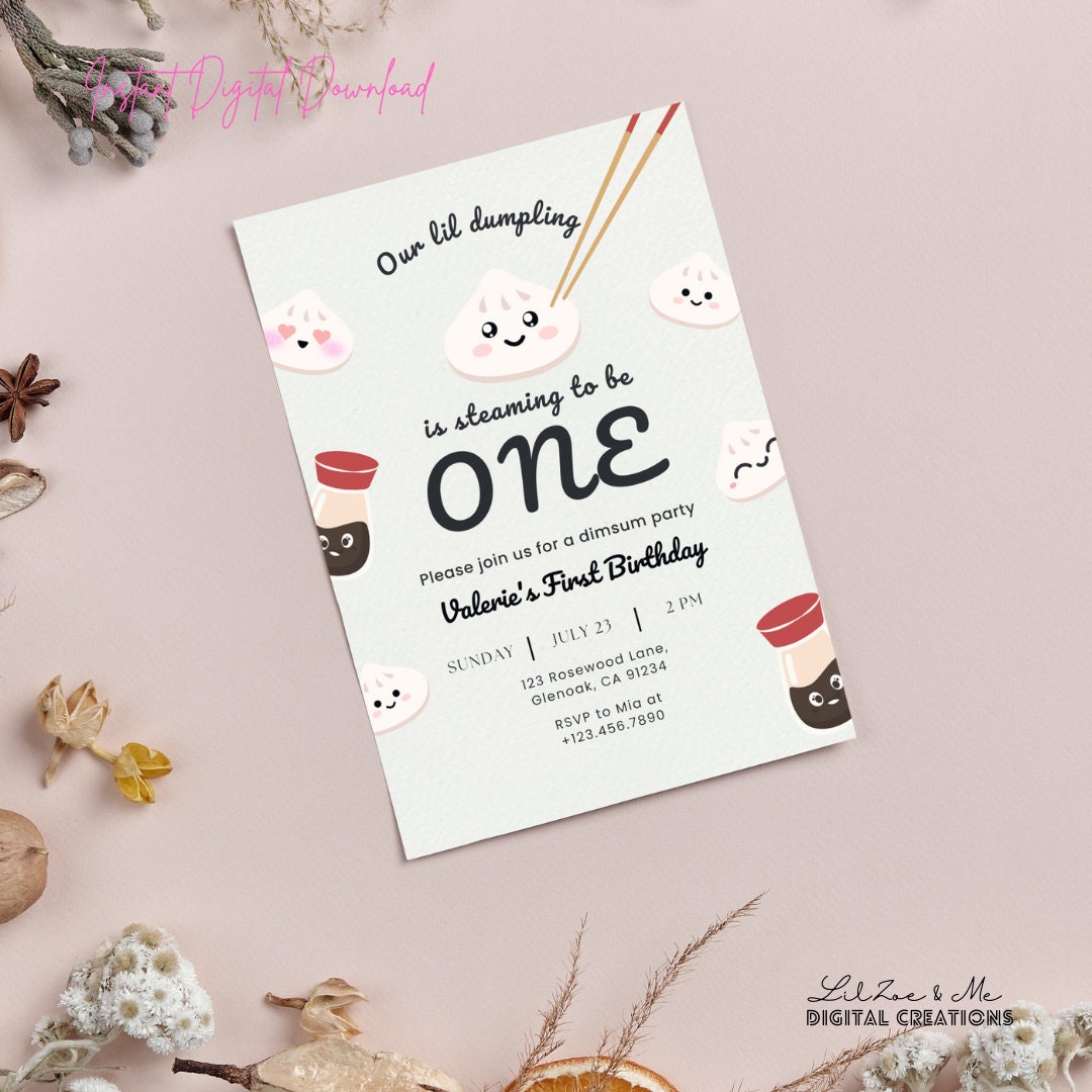 Little Dumpling Birthday Invitation/xiao Long Bao Bun Jiao Zi Dimsum ...