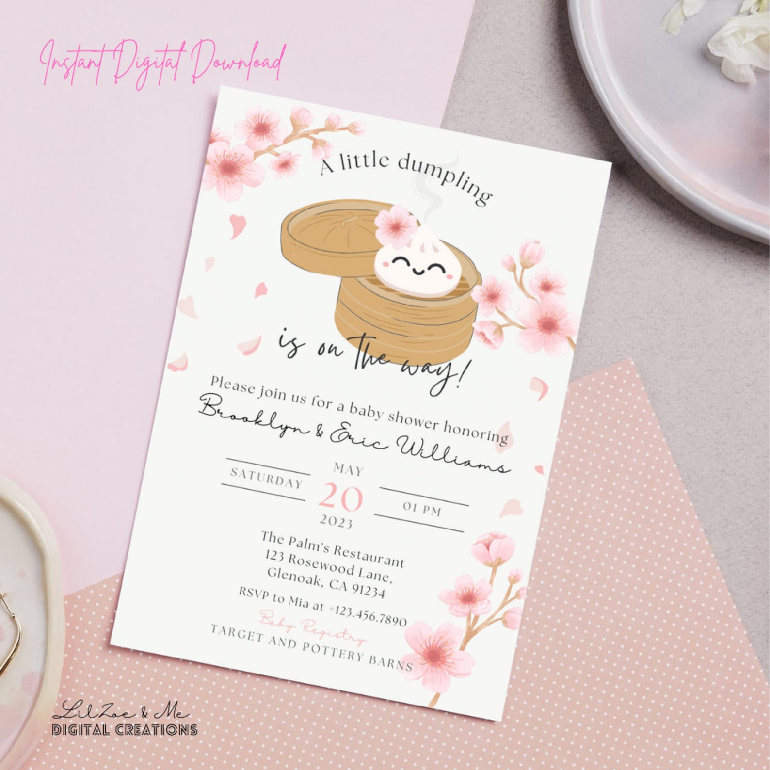 Little Dumpling Flower Baby Shower Invitation/dumpling on the Way ...