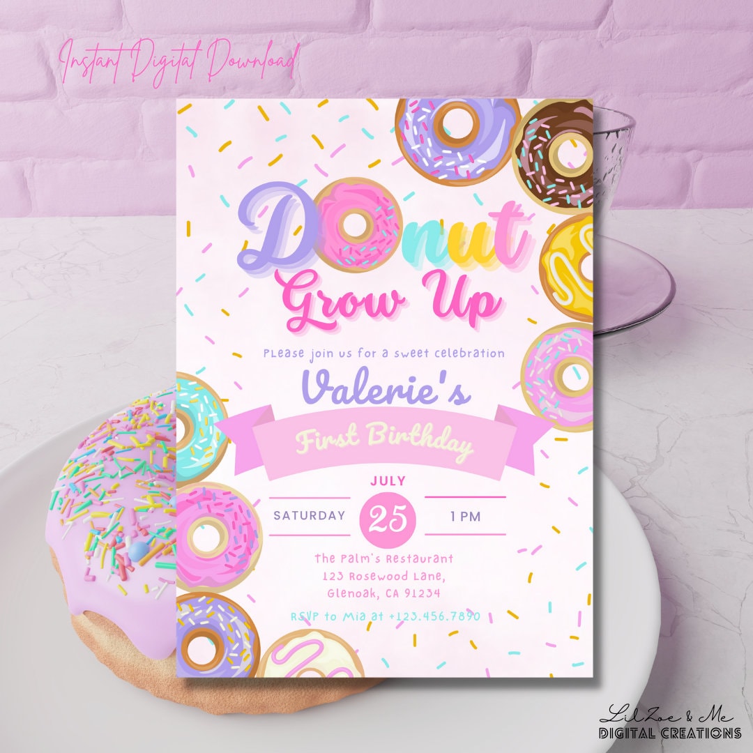 Sweet One Donut Birthday Invitation, Sprinkles Party (digital Download ...