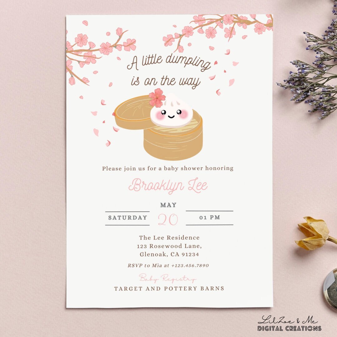 Little Dumpling With Flower Baby Shower Invitation/dumpling on the Way ...