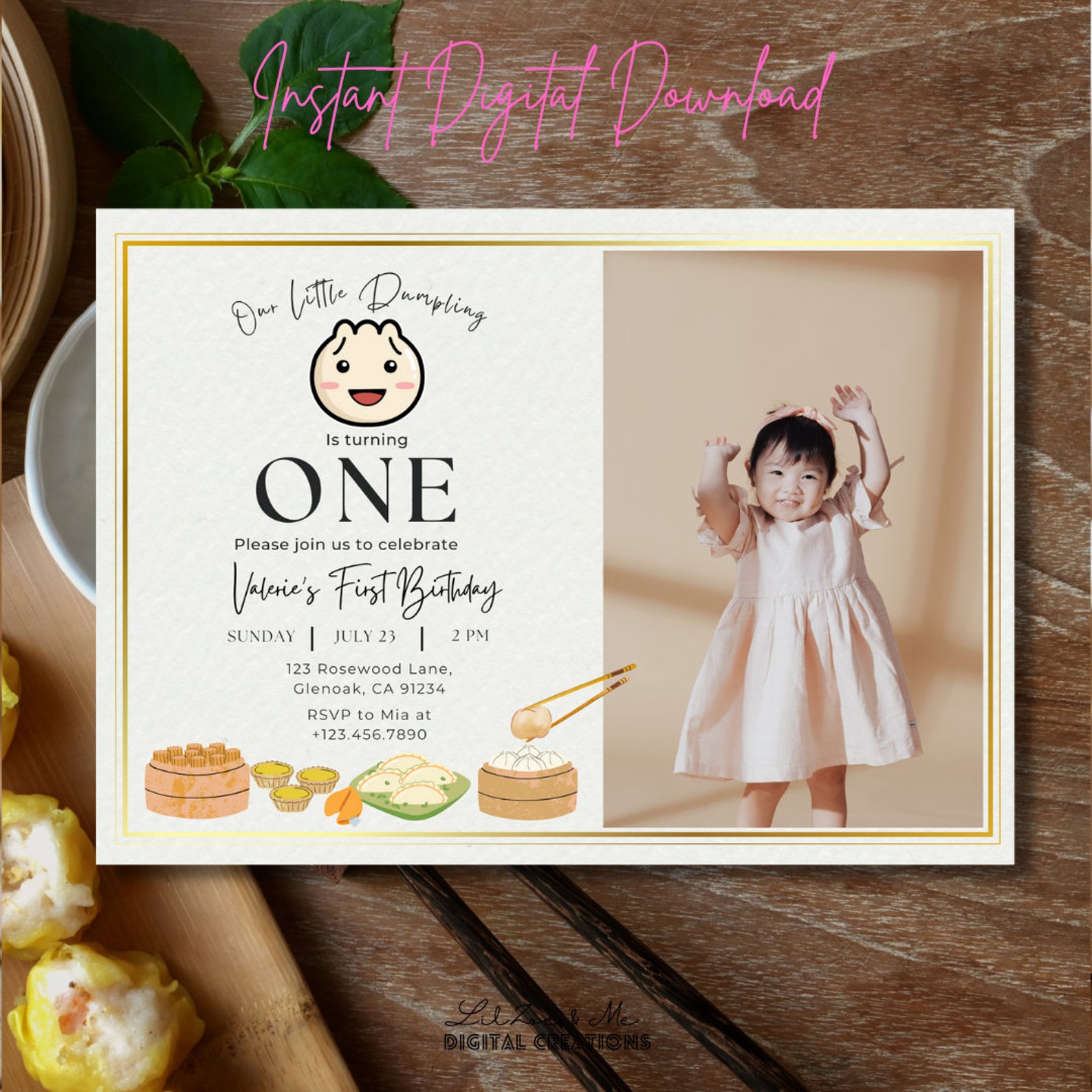 Little Dumpling Birthday Invitation Picture/baby Bao Asian Dimsum Bun ...