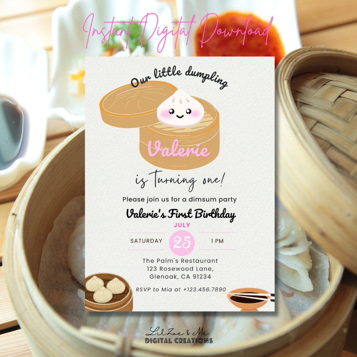Little Dumpling Birthday Invitation/xiao Long Bao Bun Jiao Zi Dimsum ...
