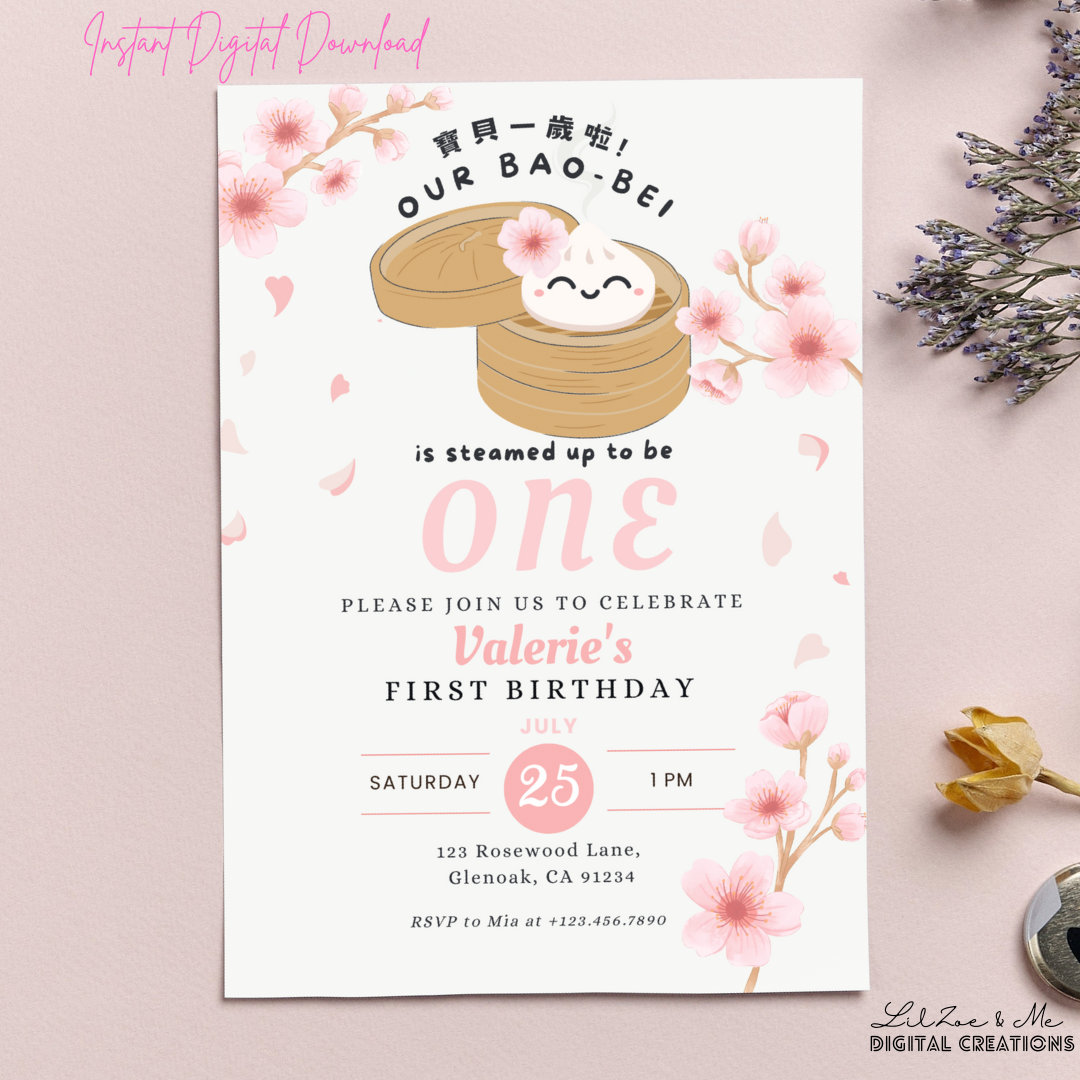 Little Dumpling Birthday Invitation/xiao Long Bao Bei Baby Bao Asian ...