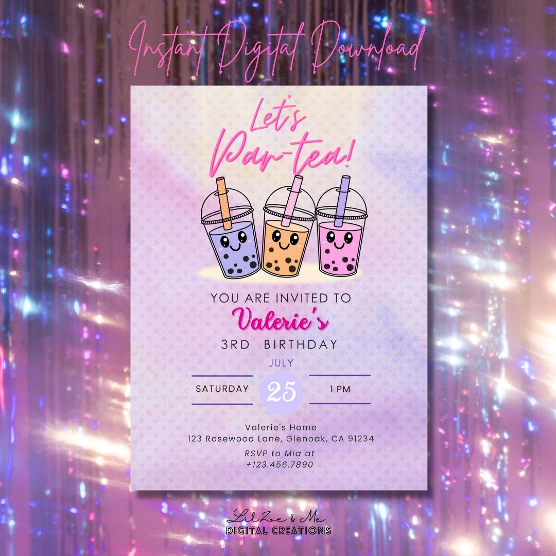 Boba Tea Birthday Party Invitation, Editable Template (digital Download ...
