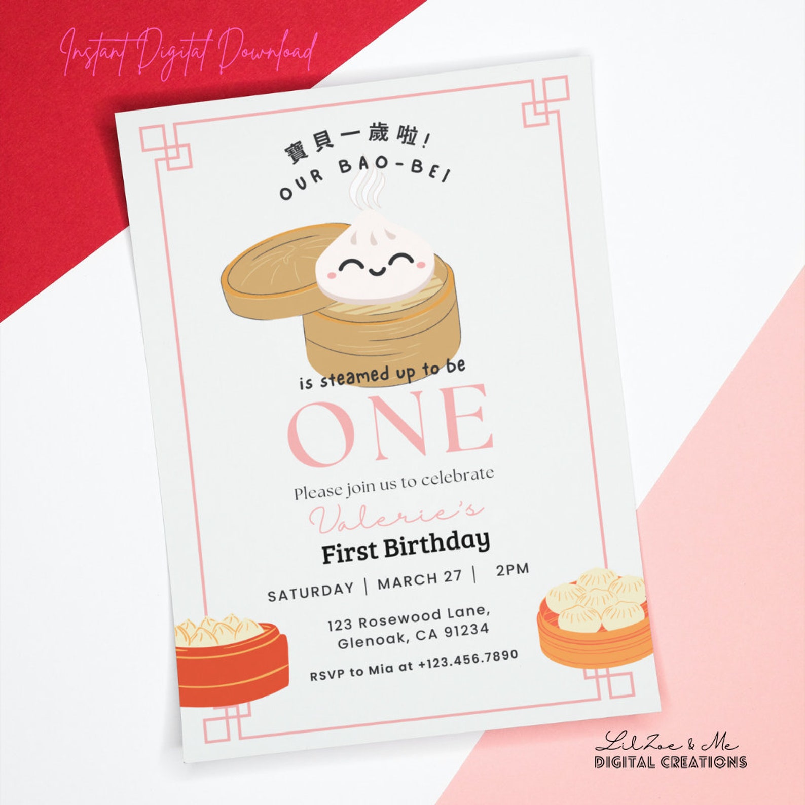 Little Dumpling Birthday Invitation/xiao Long Bao Bei Baby Bao Bun ...