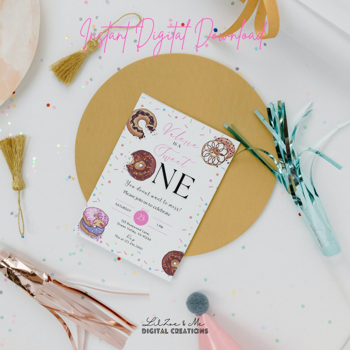 Sweet One Donut Birthday Invitation/ Donut and Sprinkles Sweet - Etsy