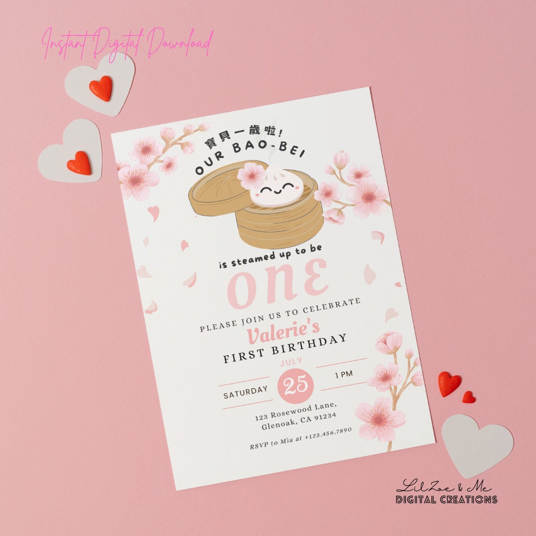 Little Dumpling Birthday Invitation/xiao Long Bao Bei Baby Bao Asian ...