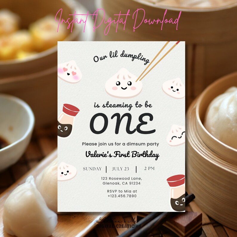 Little Dumpling Birthday Invitation/xiao Long Bao Bun Jiao Zi Dimsum ...