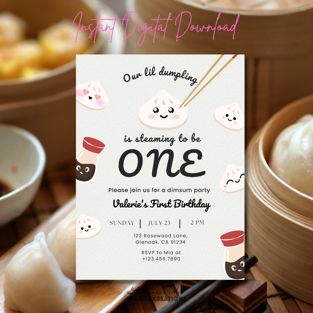 Little Dumpling Birthday Invitation/xiao Long Bao Bun Jiao Zi Dimsum ...