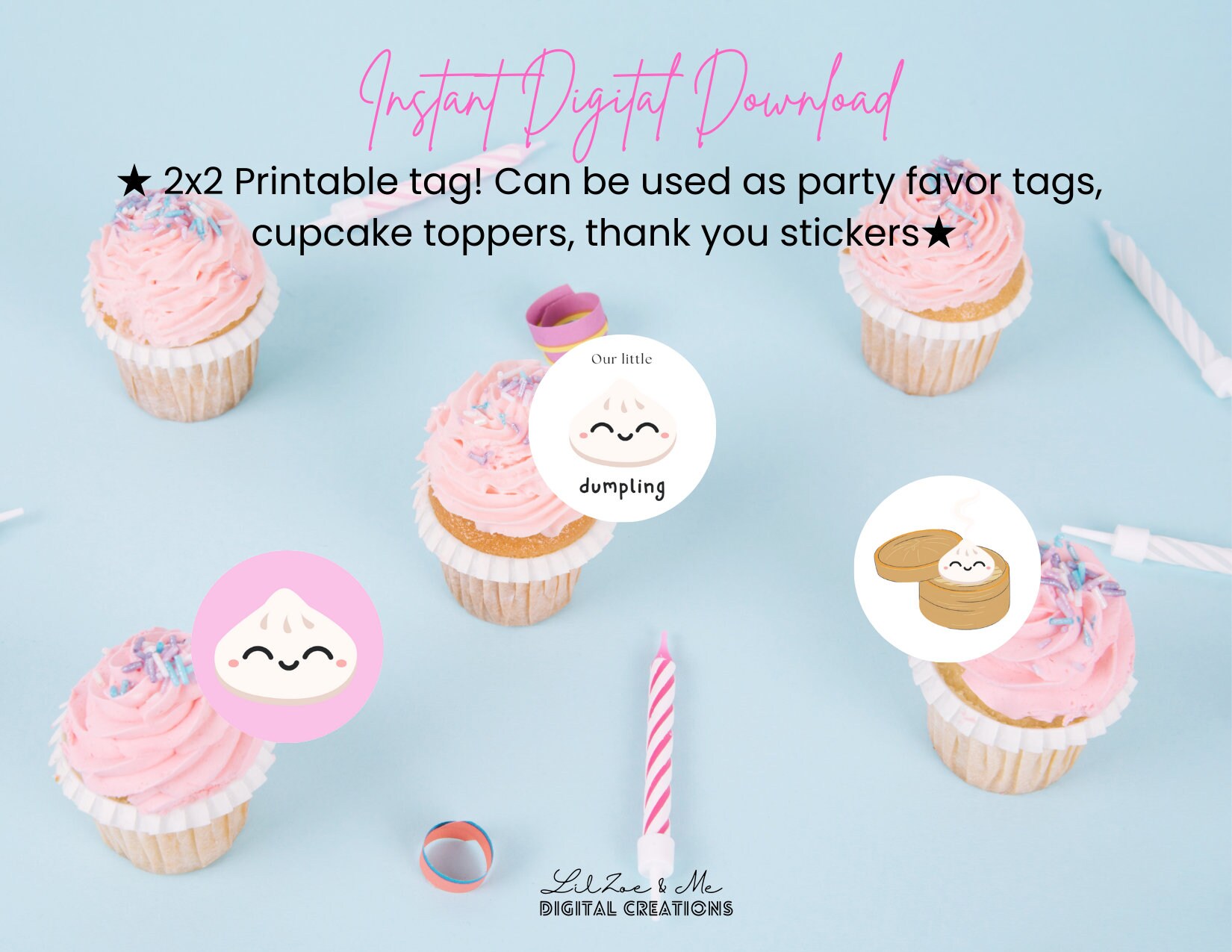 Dumpling Cupcake Topper 2x2 Circle/favor Tag Thank You Sticker Label ...