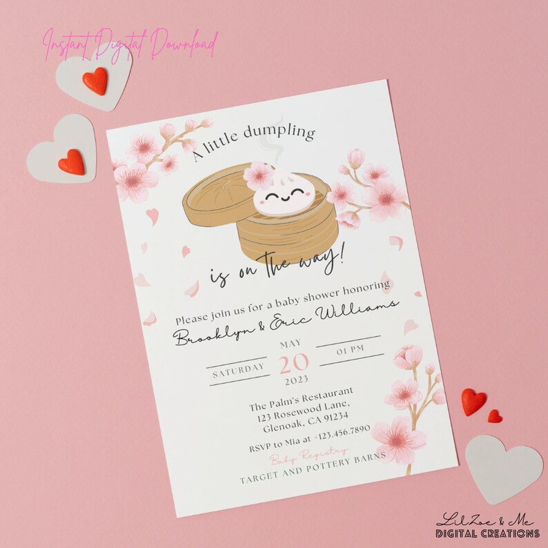 Little Dumpling Flower Baby Shower Invitation/dumpling on the Way ...