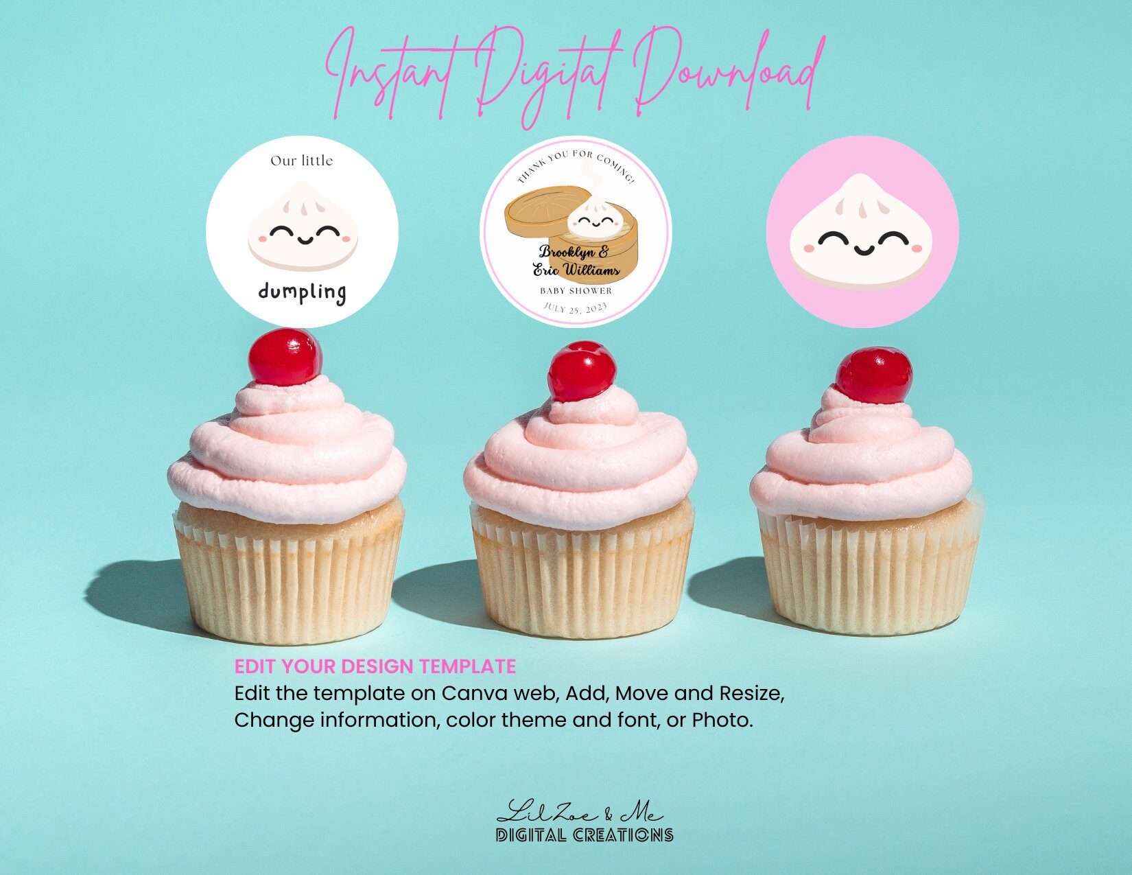 Dumpling Cupcake Topper 2x2 Circle/favor Tag Thank You Sticker Label ...