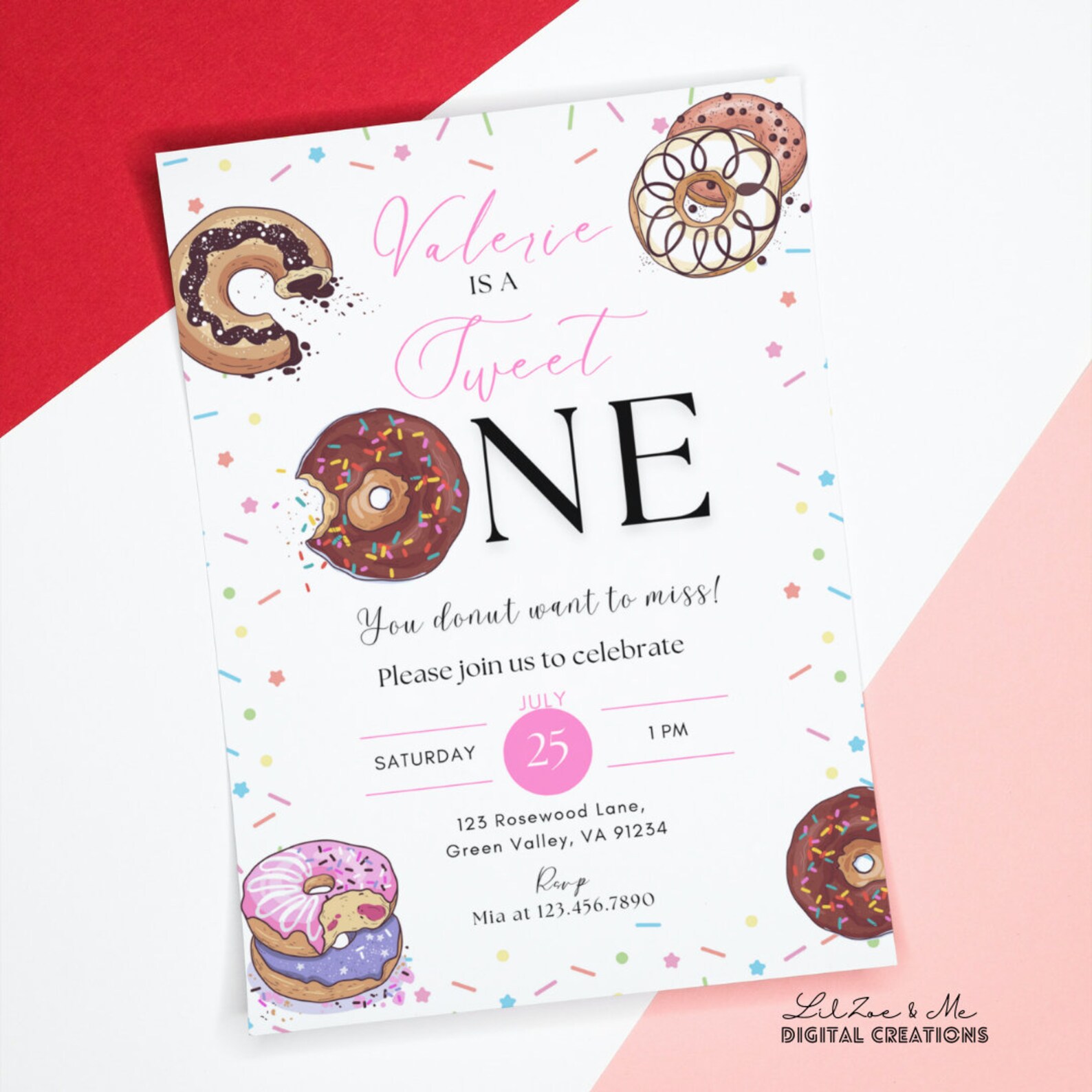Sweet One Donut Birthday Invitation/ Donut and Sprinkles Sweet - Etsy