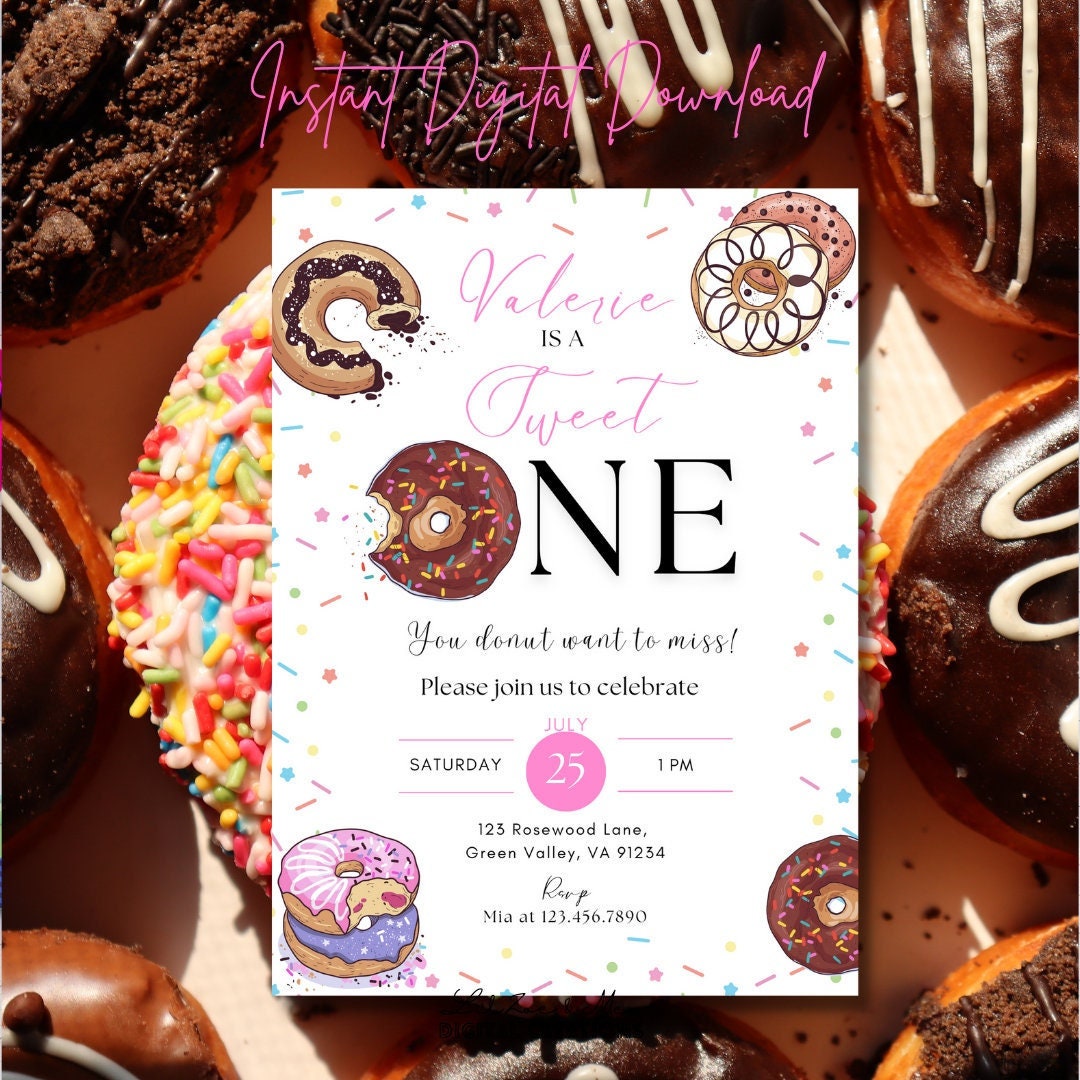 Sweet One Donut Birthday Invitation/ Donut and Sprinkles Sweet - Etsy
