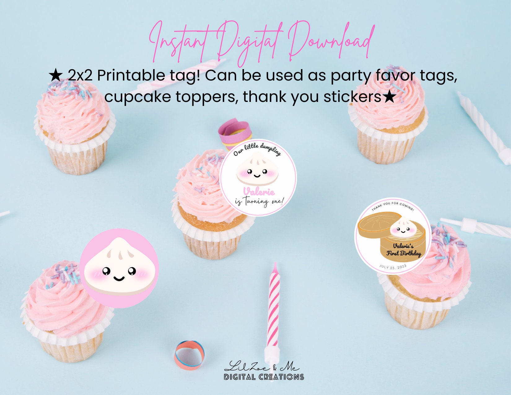 Birthday Dumpling Cupcake Topper 2x2 Circl/favor Tag Thank You Sticker ...