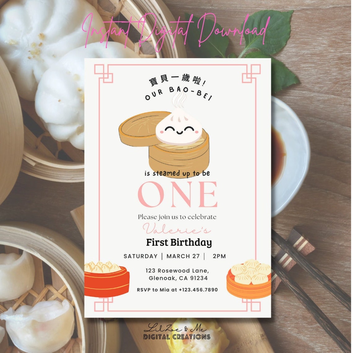 Little Dumpling Birthday Invitation/xiao Long Bao Bei Baby Bao Bun ...