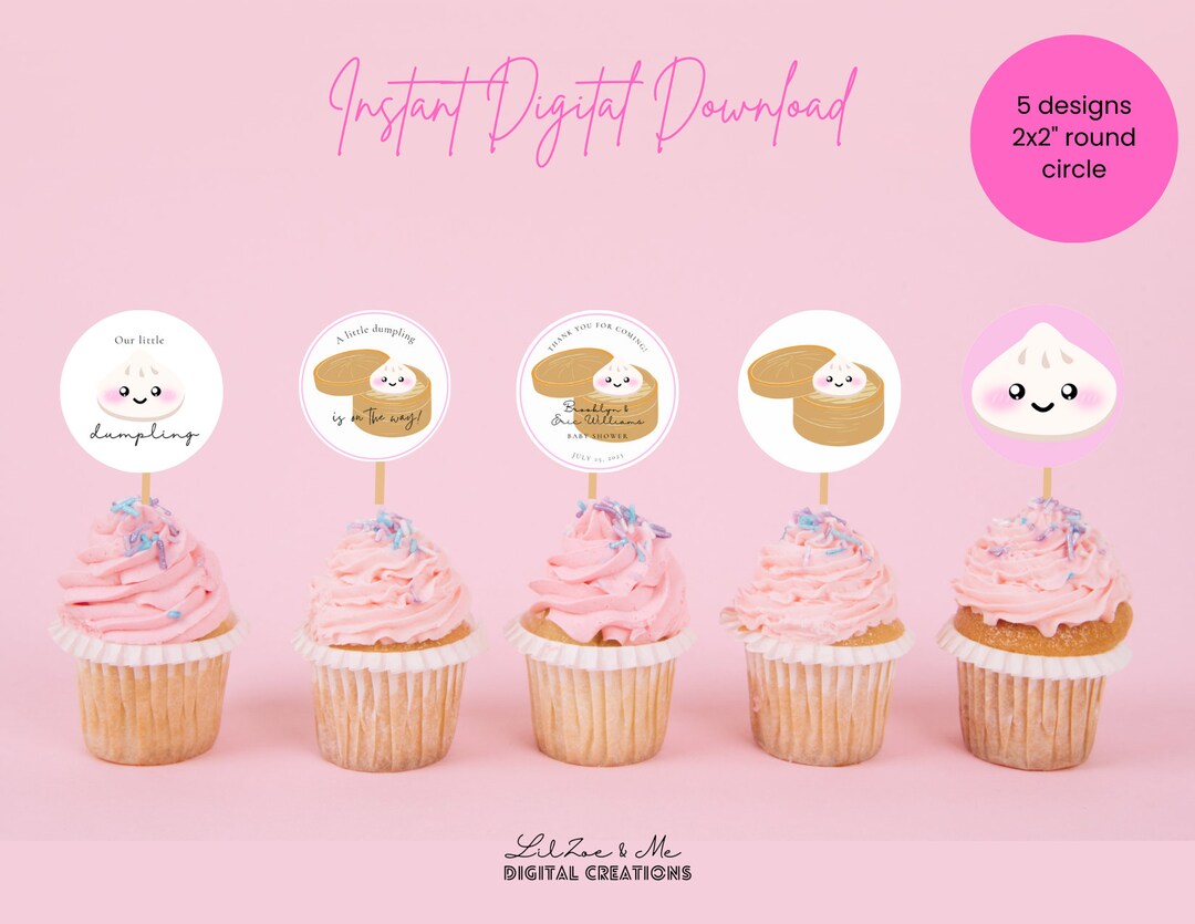 Dumpling Cupcake Topper 2x2 Circle/favor Tag Thank You Sticker Label ...