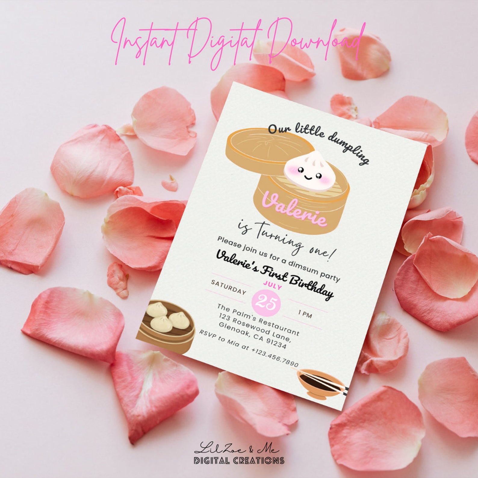 Little Dumpling Birthday Invitation/xiao Long Bao Bun Jiao Zi Dimsum ...