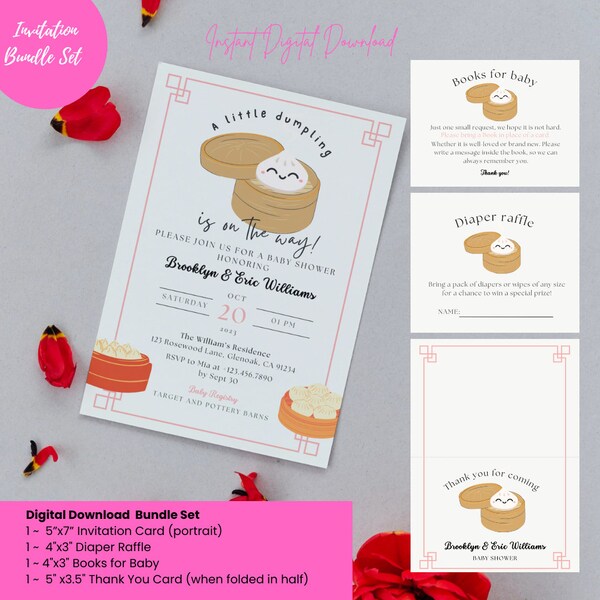 Little Dumpling Birthday Invitation/xiao Long Bao Bei Baby Bao Asian ...