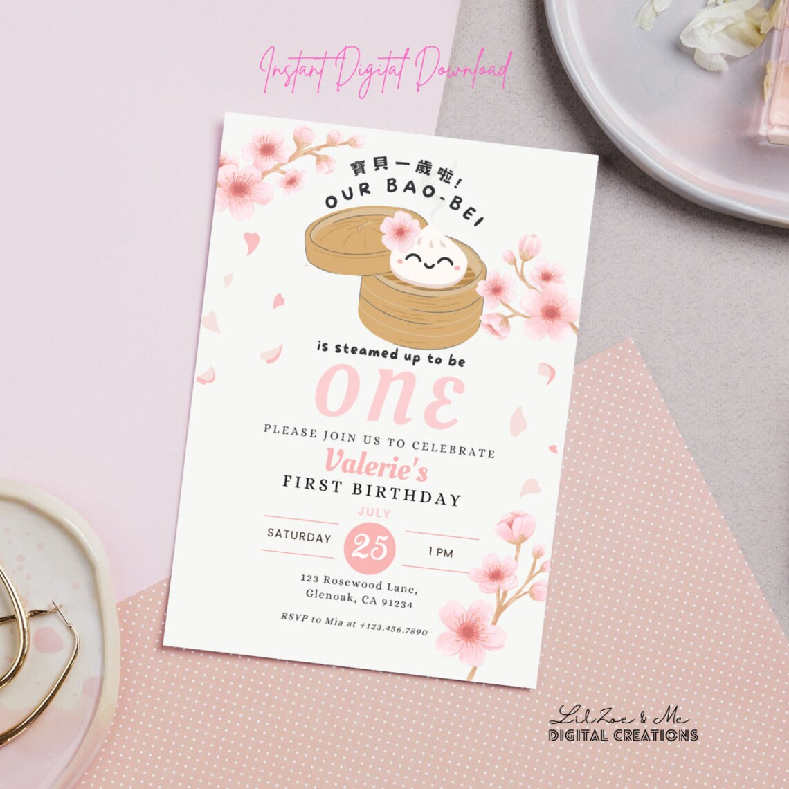 Little Dumpling Birthday Invitation/xiao Long Bao Bei Baby Bao Asian ...
