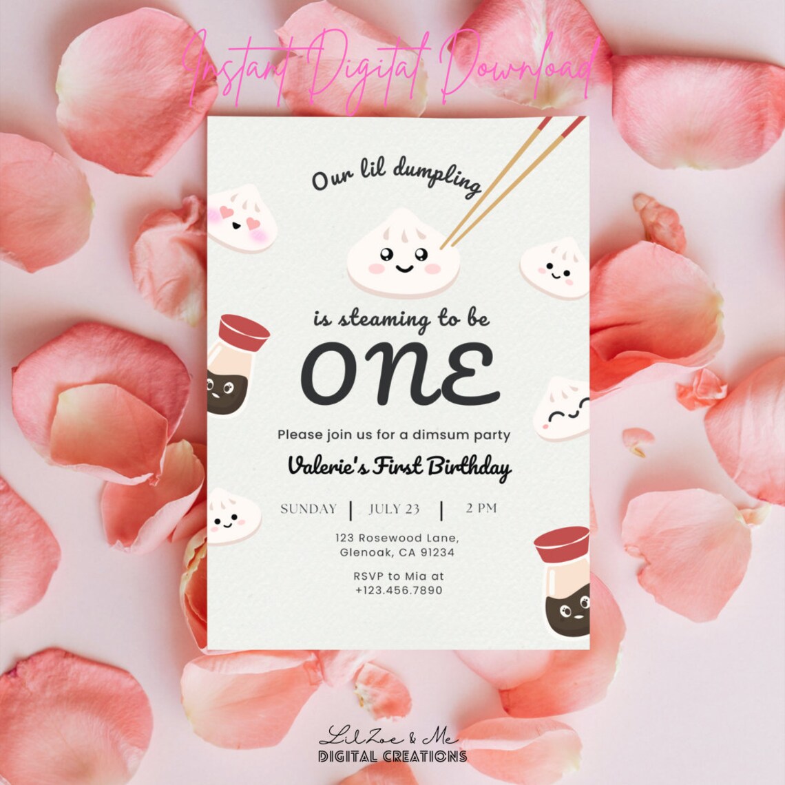 Little Dumpling Birthday Invitation/xiao Long Bao Bun Jiao Zi Dimsum ...