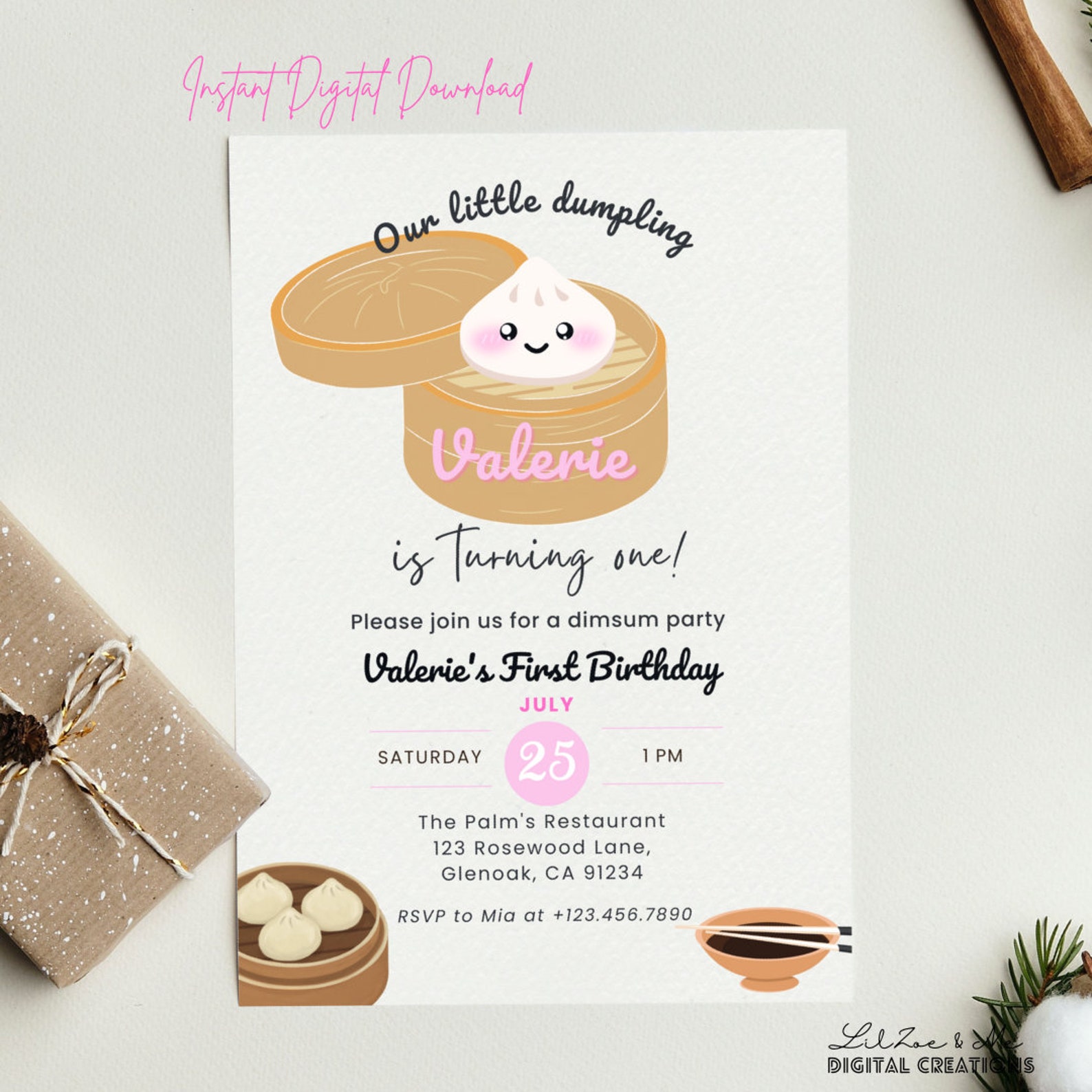 Little Dumpling Birthday Invitation/xiao Long Bao Bun Jiao Zi Dimsum ...